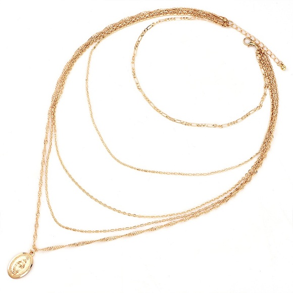 Jewelry | 18k Gold 5 Multi Layer Virgin Mary Chain Necklace | Poshmark
